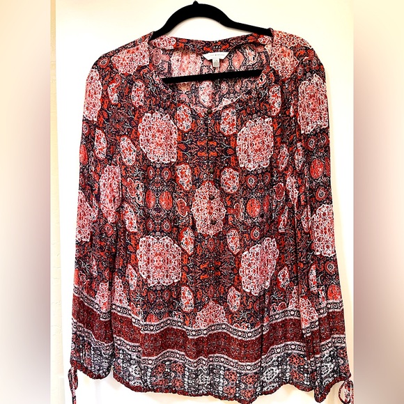 Lucky Brand | Tops | Womens Lg Lucky Brand Red Print Top | Poshmark